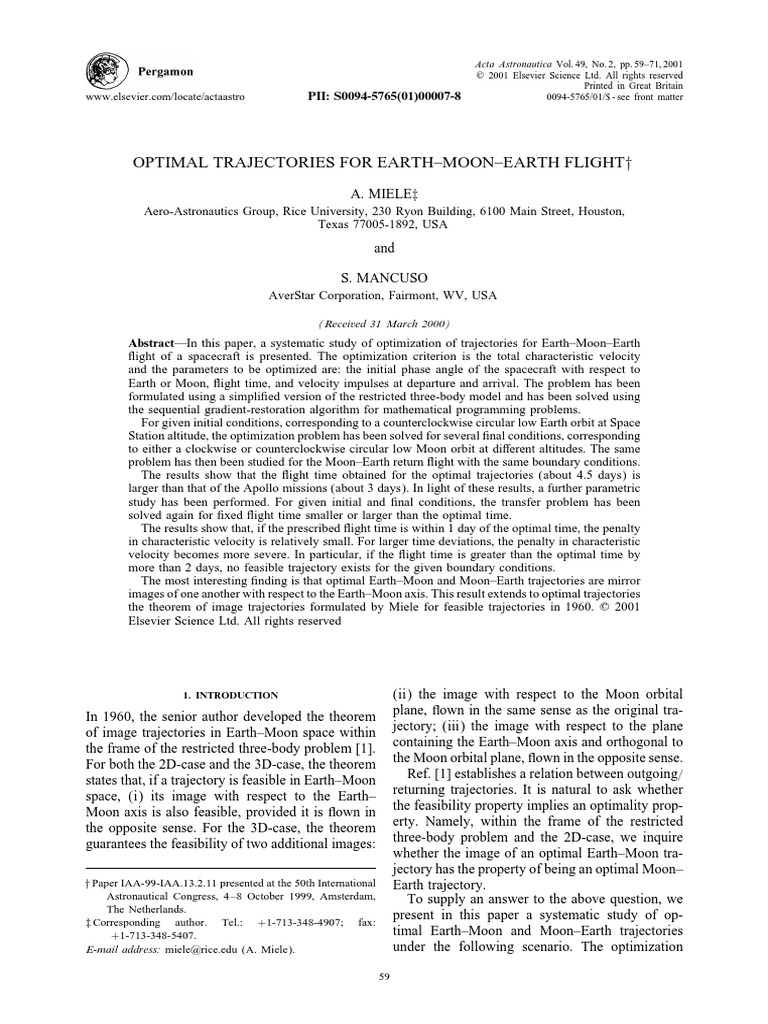 Miele Mancuso2001 | PDF | Orbit | Acceleration