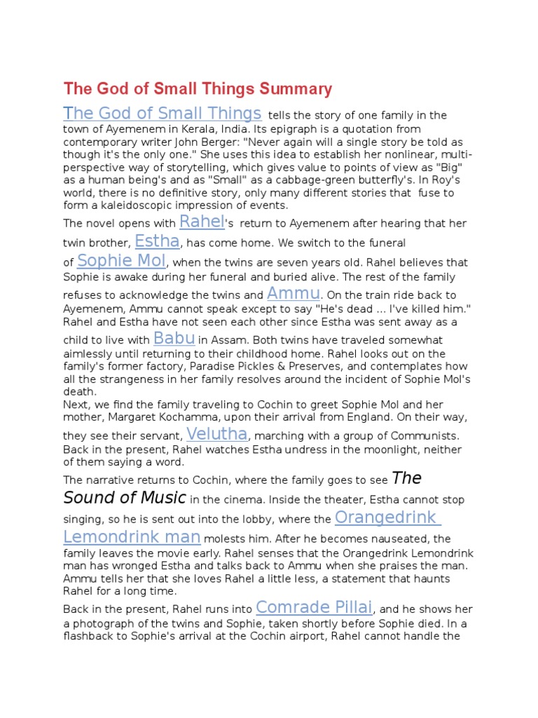 The God of Small Things Summary | PDF | Art | Poetry