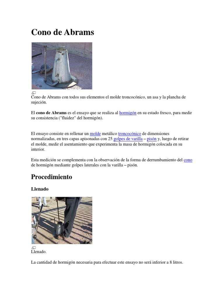 Procedimiento en El Ensayo Del Cono de Abrams | PDF | Materiales de construcción | Naturaleza