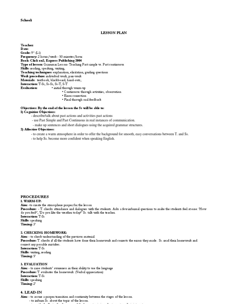 Plan Past Continuous | PDF | Question | Homework