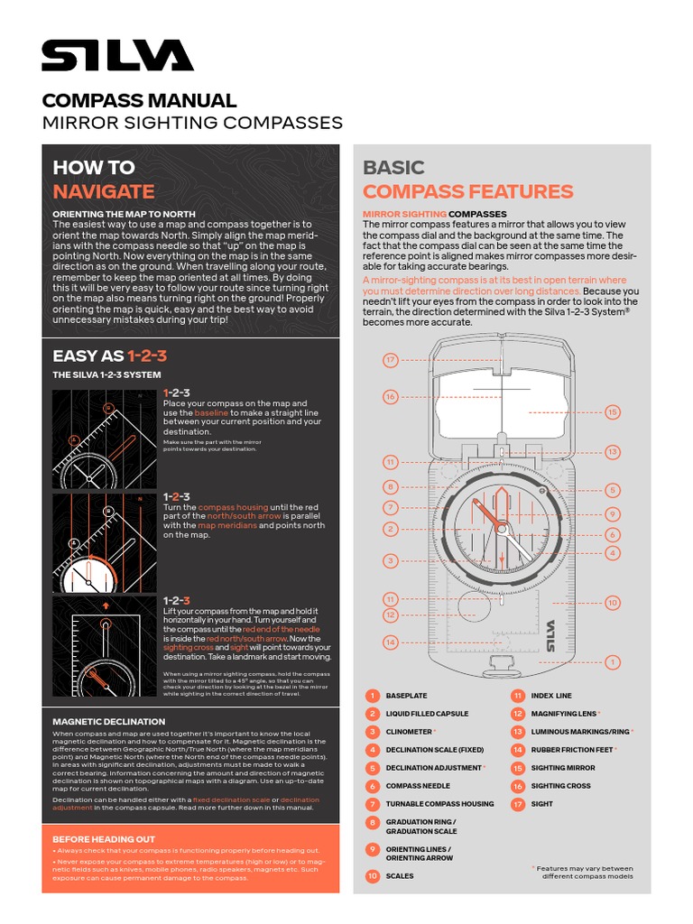 Compass Manual Mirror Sighting Compasses Eng PDF | PDF | Compass ...