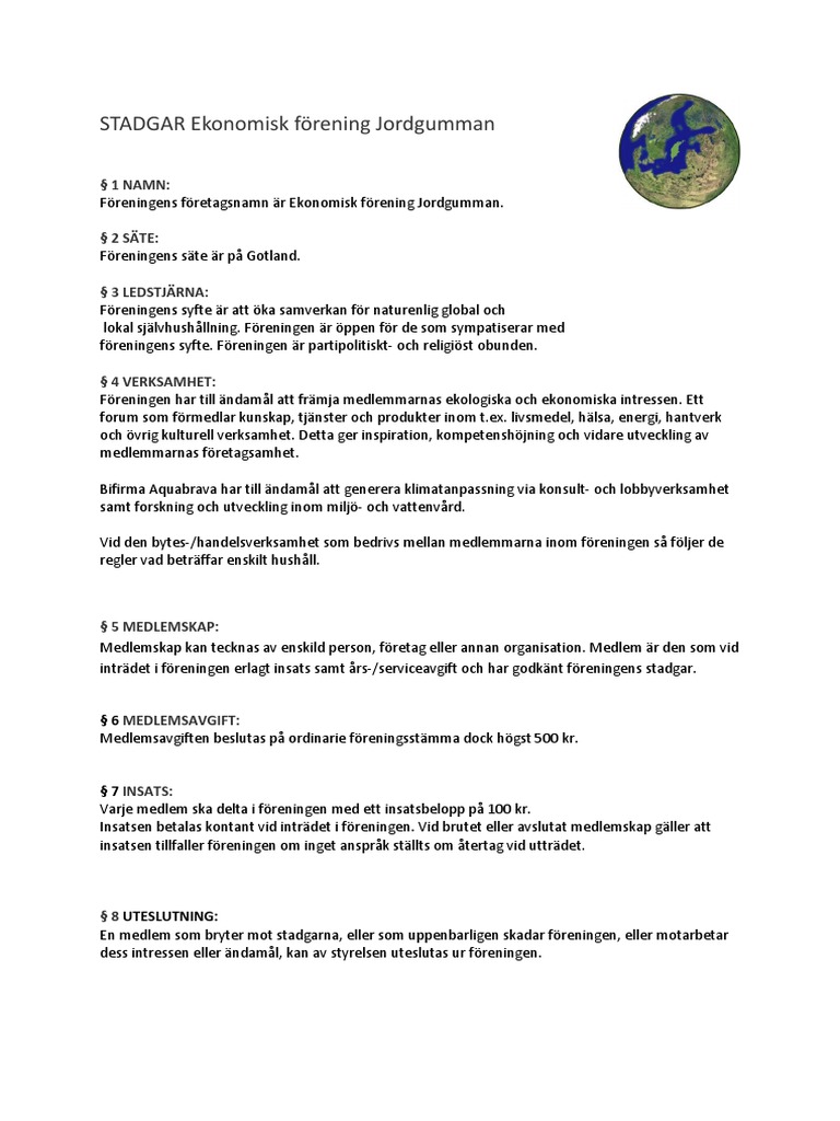 Stadgar - Jordgumman | PDF