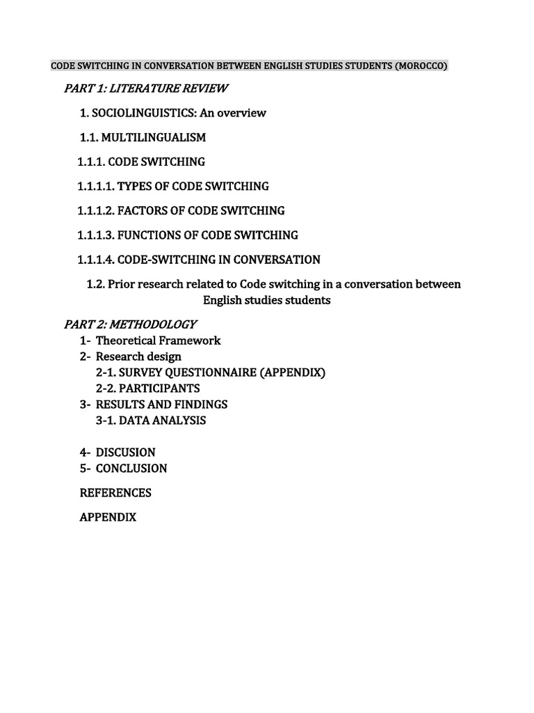Part 1: Literature Review: Code Switching in Conversation Between ...