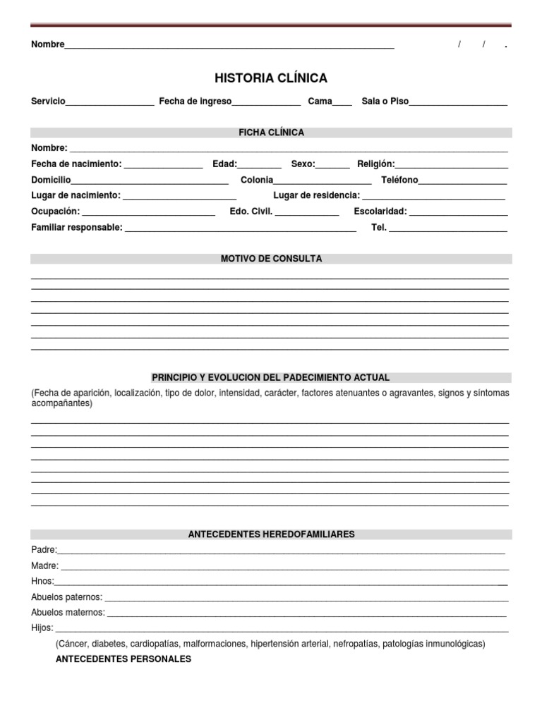 Formato de Historia Clínica | PDF | Enfermedades y trastornos | Síntomas y signos