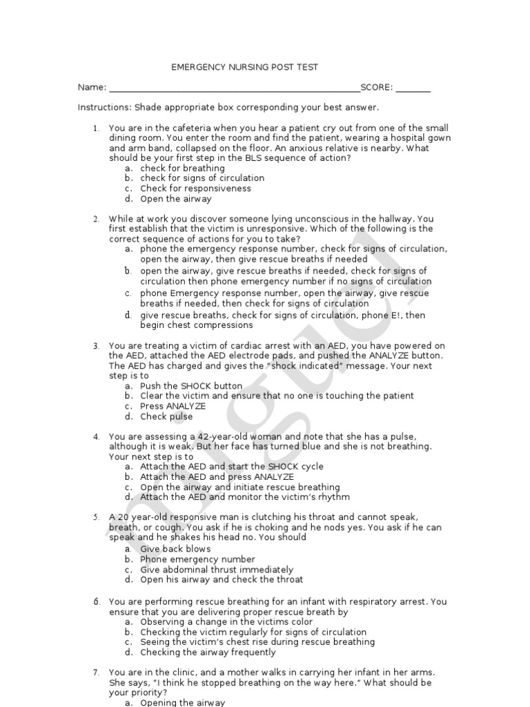 Emergency Nursing Post Test | PDF | Cardiopulmonary Resuscitation ...