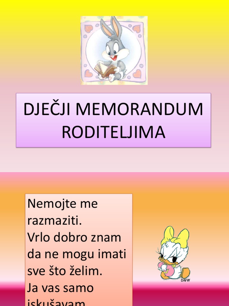 Dječji Memorandum Roditeljima | PDF