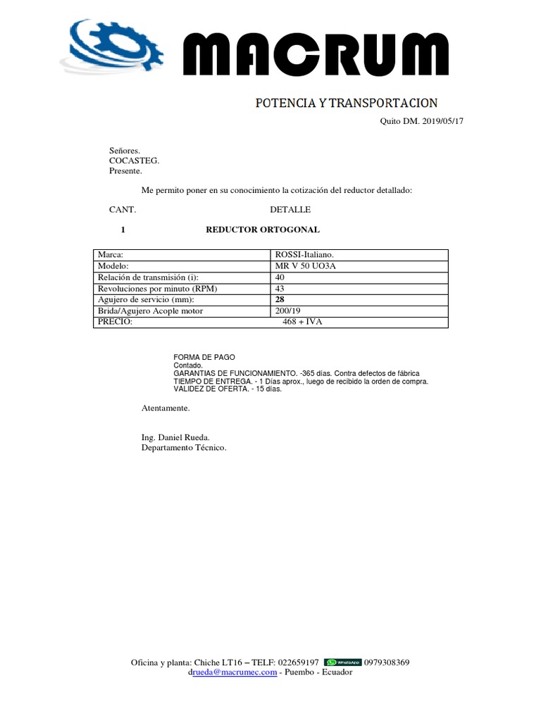 Reductor Rossi MRV50 COCASTEG | PDF