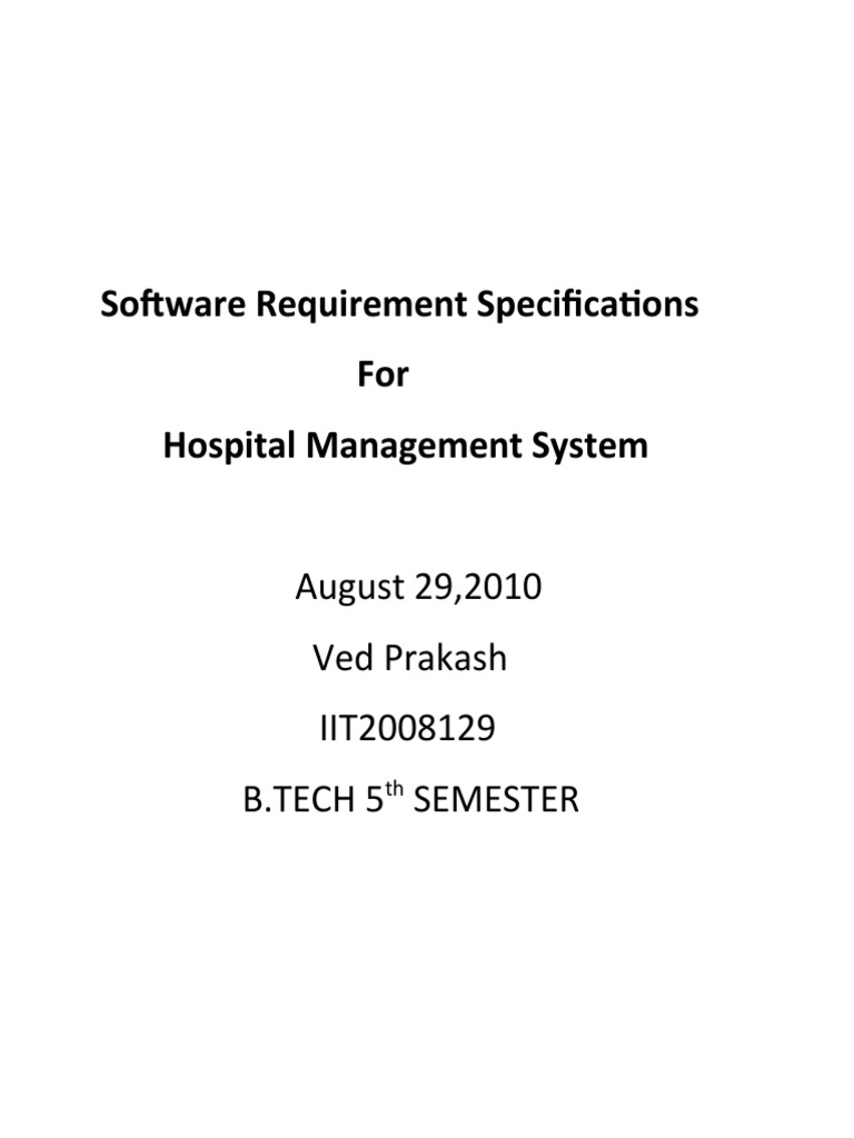 Software Requirement Specifications For Hospital Management System ...