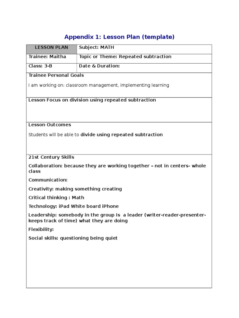 Division Through Repeated Subtraction | PDF | Lesson Plan | Teachers