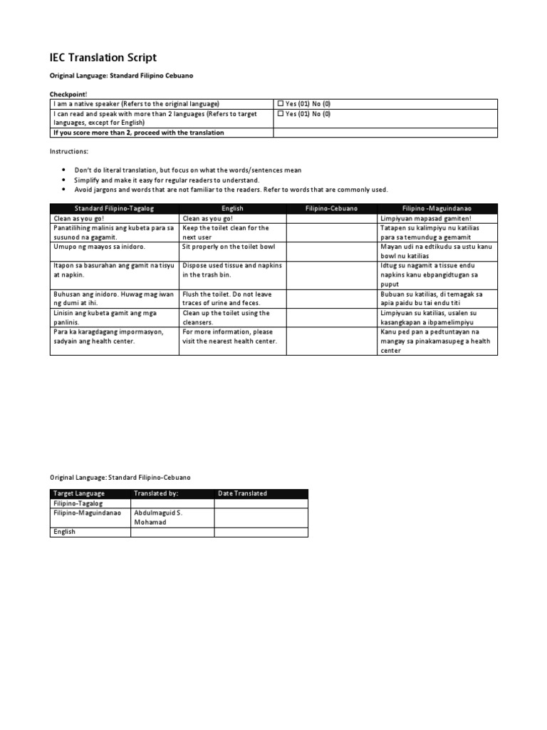 IEC WASH Translation Script - CAYGO | PDF | Human Communication | Cognitive Science