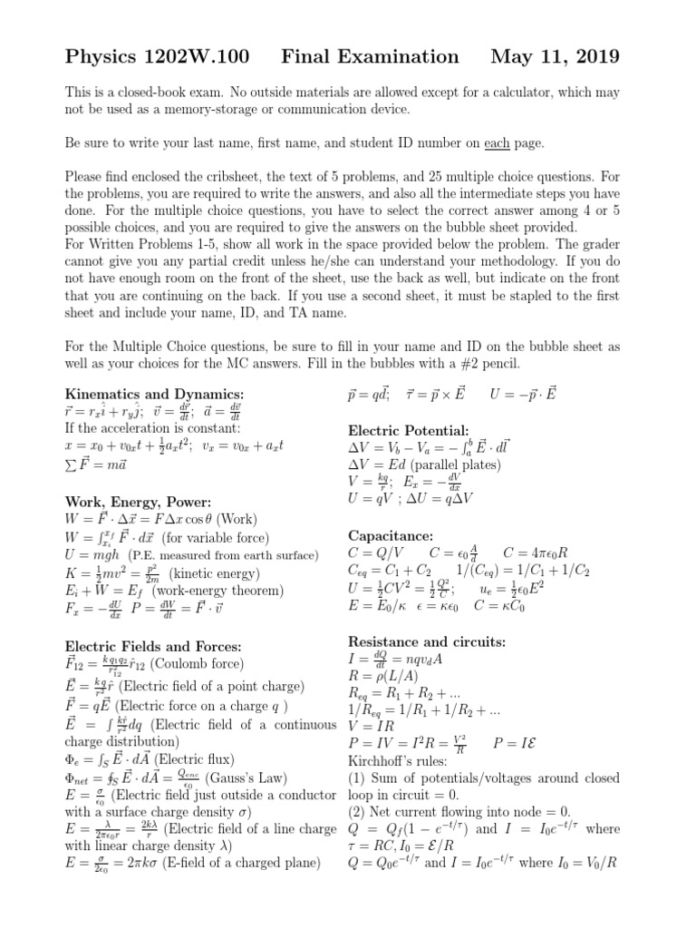 1202 Final Eq Sheet | PDF | Electronvolt | Magnetic Field