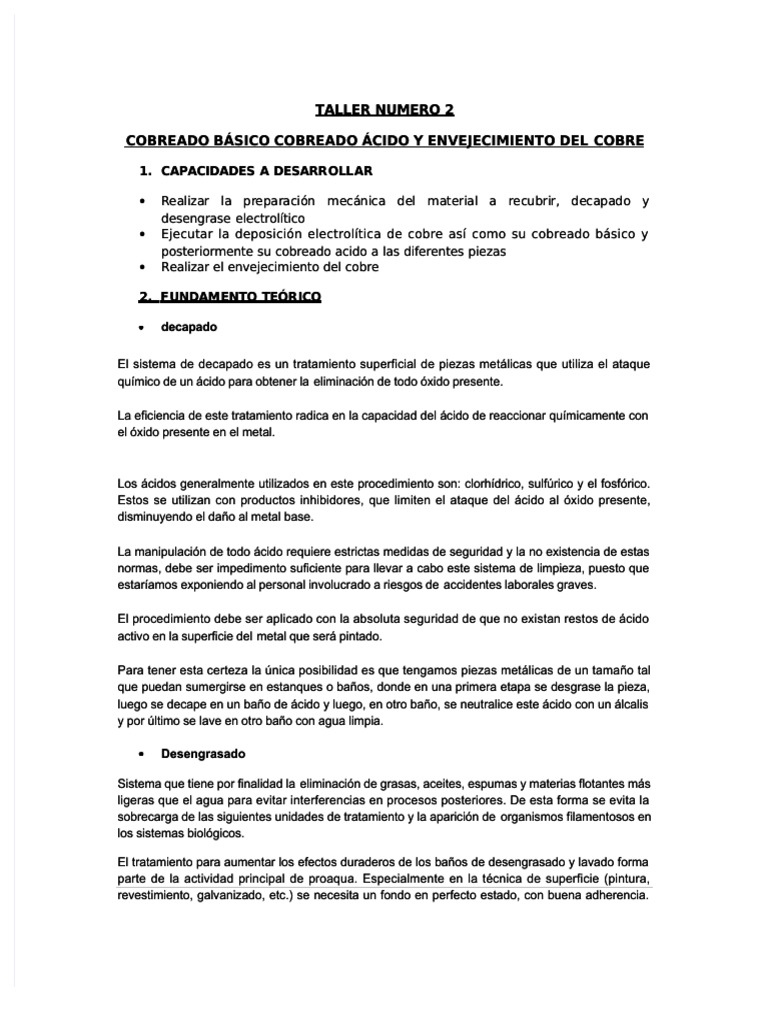 Practica Sobre El Cobreado Pdf Cobre ácido