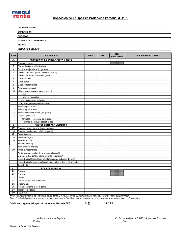 Check List de Epp | PDF | Ropa | Ocio