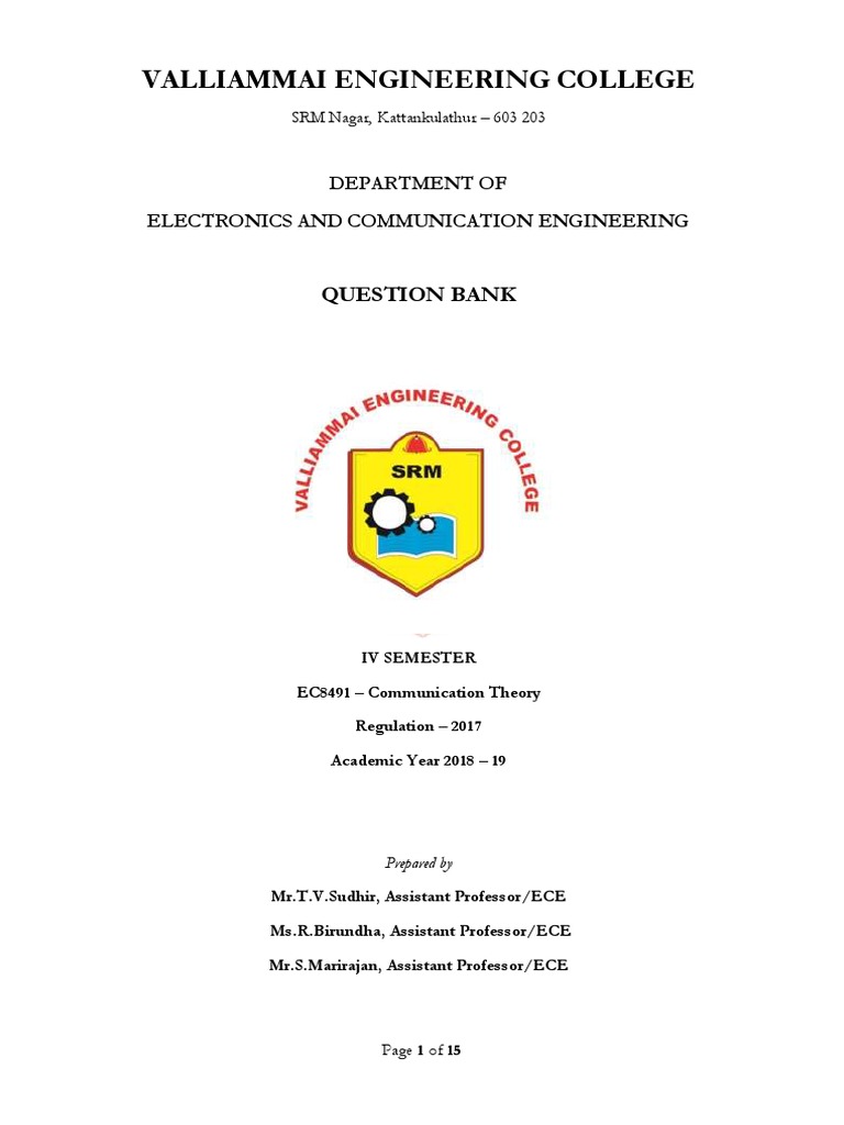EC8491 Communication Theory Question Bank | PDF | Frequency Modulation | Modulation