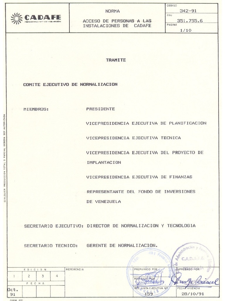 342-91 Acceso de Personas A Las Instalaciones de CADAFE | PDF