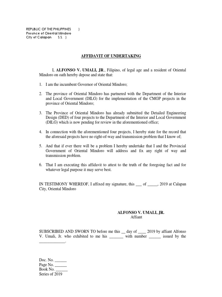 Affidavit of Undertaking