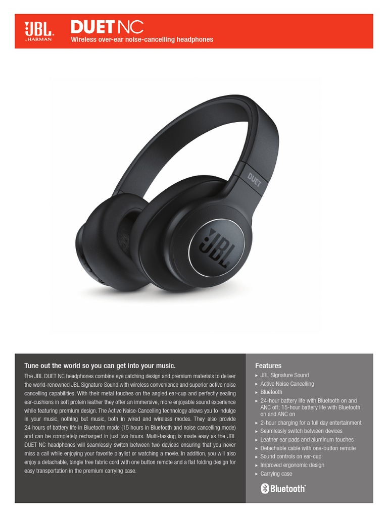 JBL Duet NC Spec Sheet English | PDF | Headphones | Bluetooth