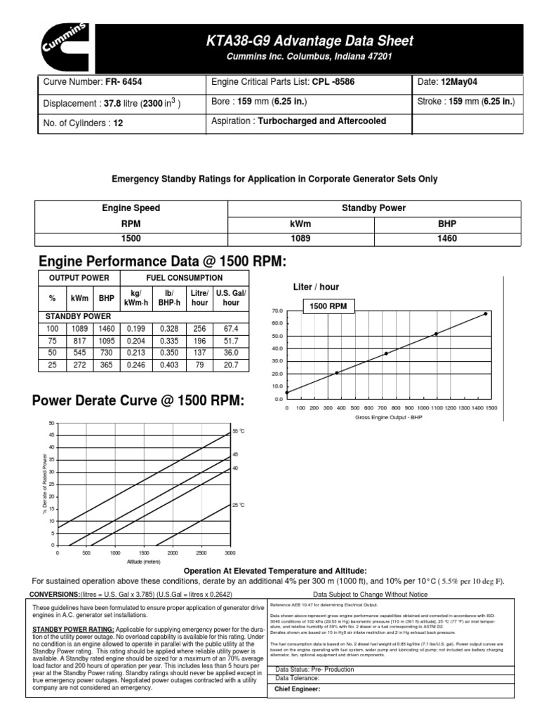 Cummins KTA38-G9 37.8 Liter 12-Cylinder Turbocharged and Aftercooled ...