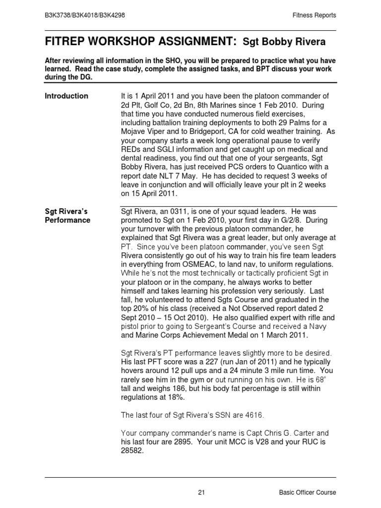 Fitrep Workshop Assignment:: SGT Bobby Rivera | PDF | Sergeant | Platoon