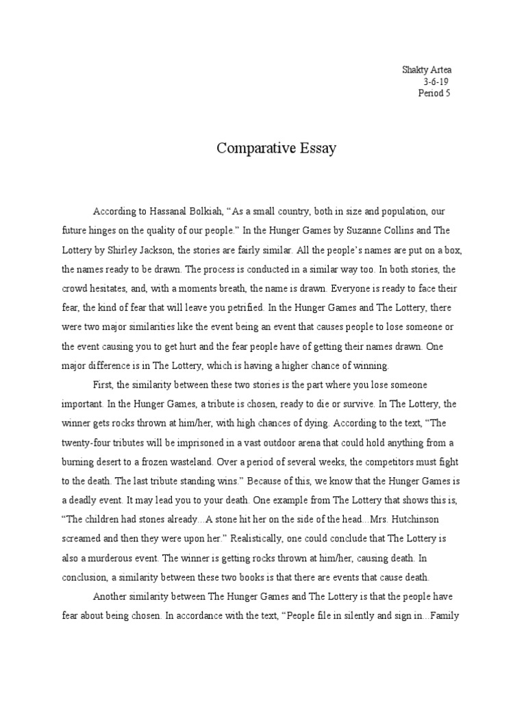 Comparative Analysis: Hunger Games vs. The Lottery | PDF | Social ...