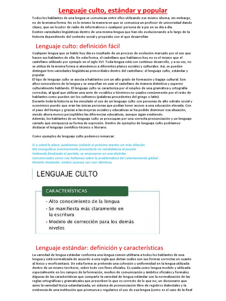 Lenguaje Culto | PDF | Lengua española | Idiomas