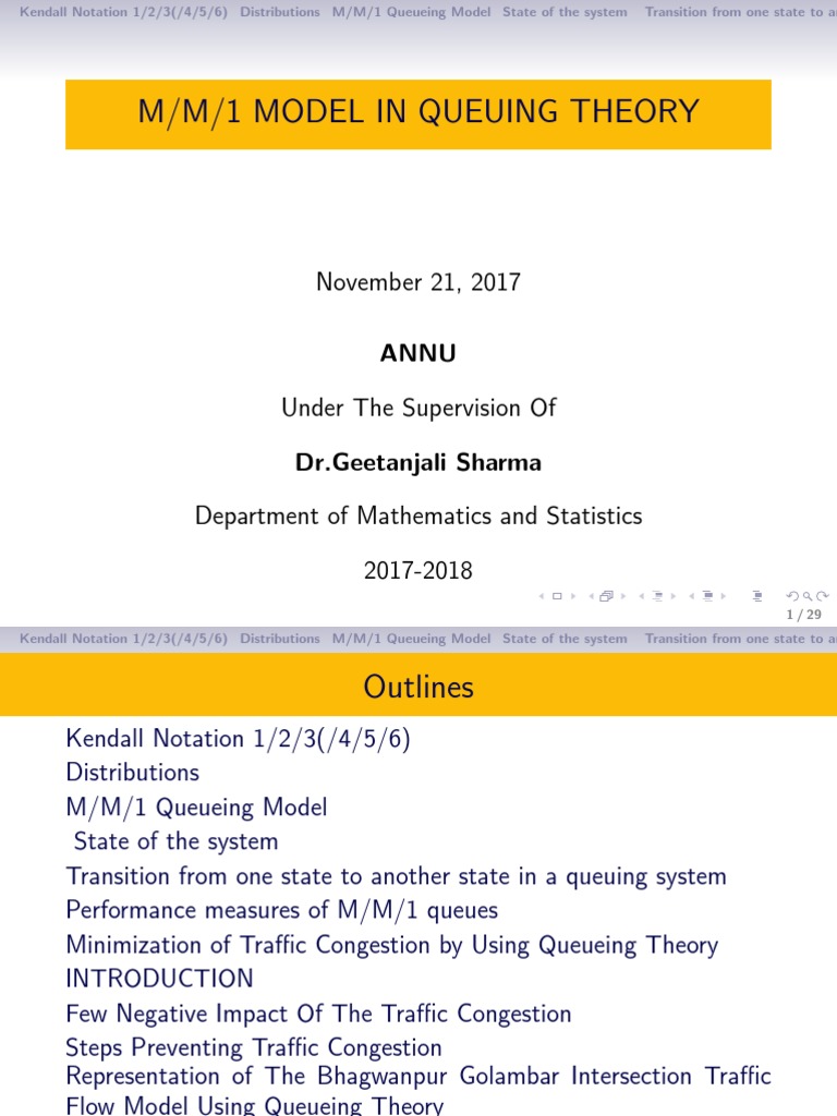 M/M/1 Model in Queuing Theory: November 21, 2017 | PDF | Traffic Congestion | Applied Mathematics