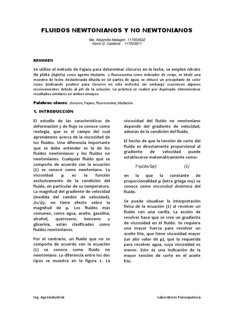 Informe Fluidos No Newtonianos | PDF | Viscosidad | Fluido