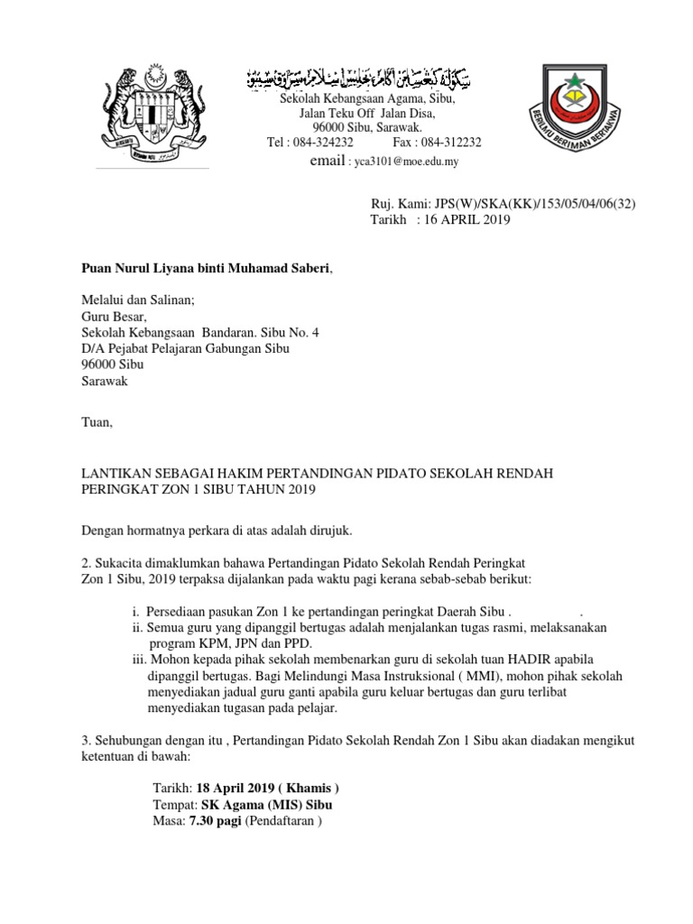 Contoh Surat Perlantikan Hakim Pertandingan Pidato 2019 | PDF