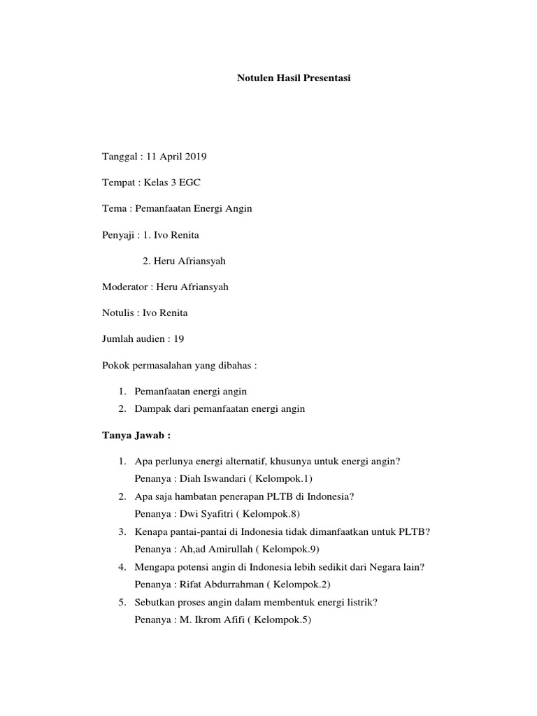 Notulen Hasil Presentasi | PDF
