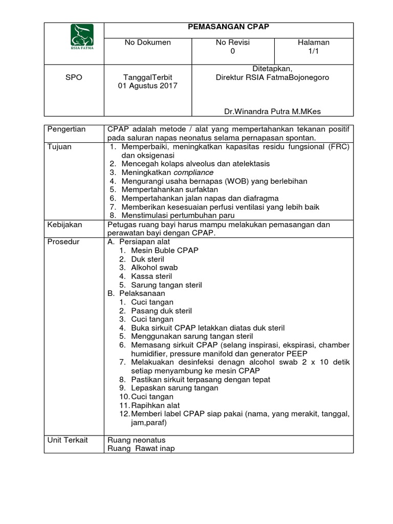 Spo Pemasangan Cpap | PDF | Sains & Matematika