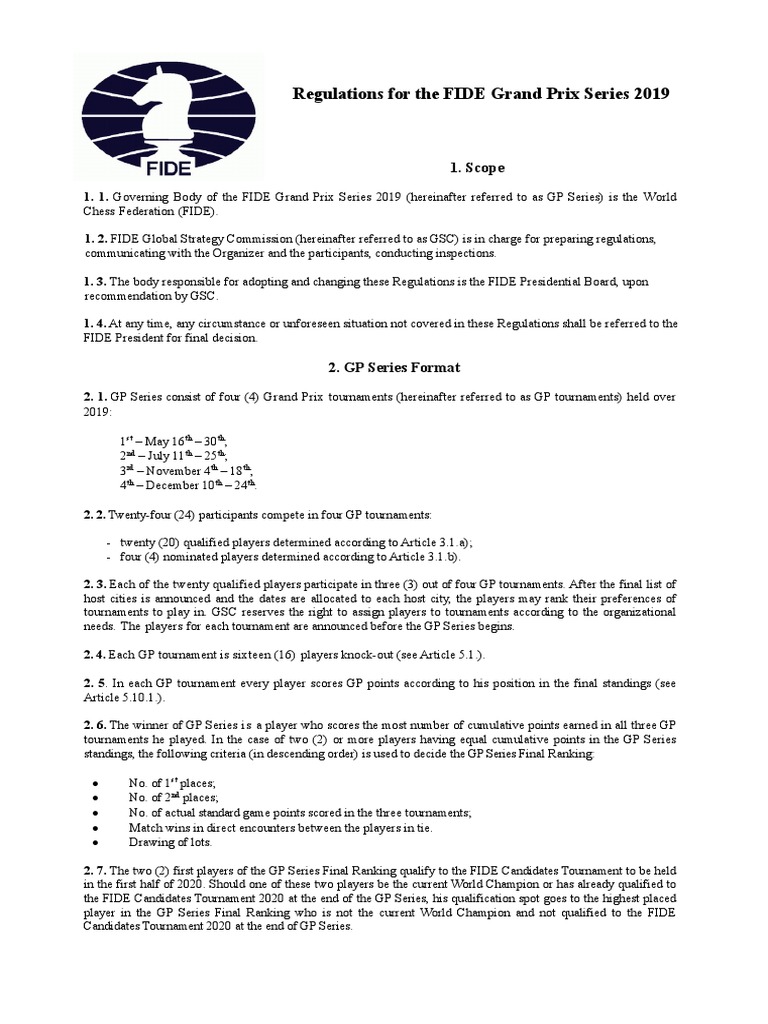FIDE GP Regulations 2019 | PDF | World Chess Championships | News Media
