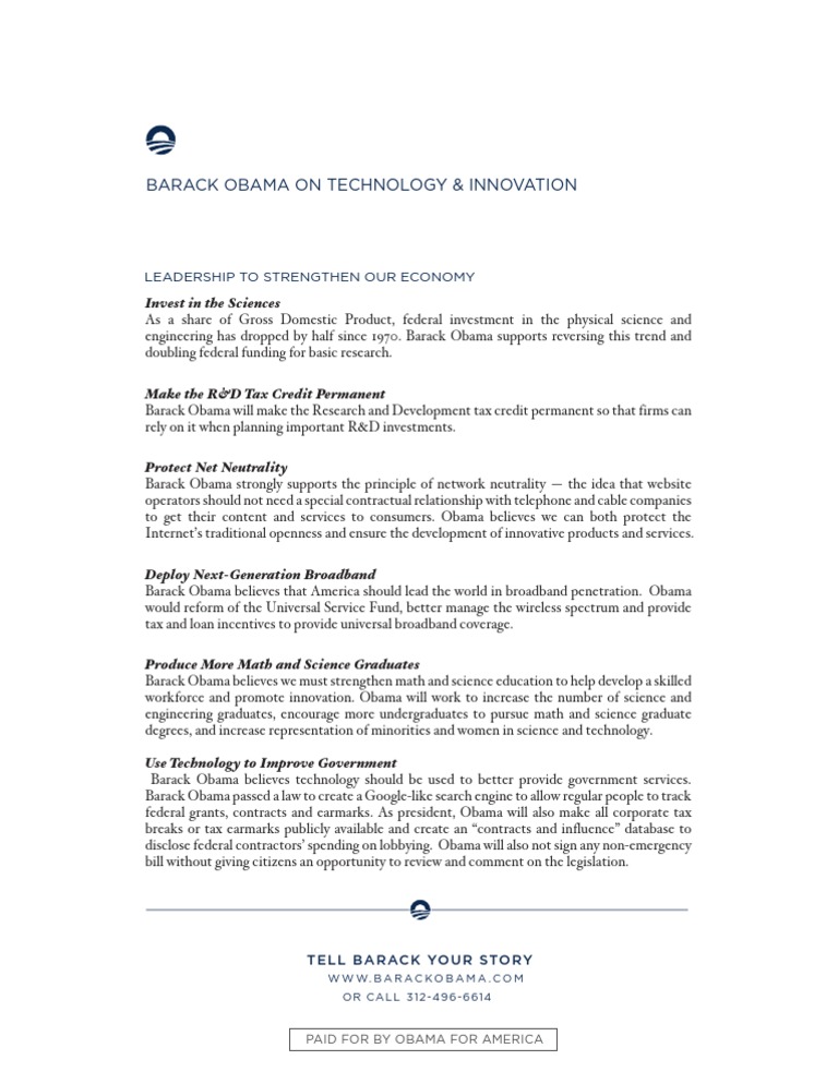 Barack Obama On Technology & Innovation | PDF