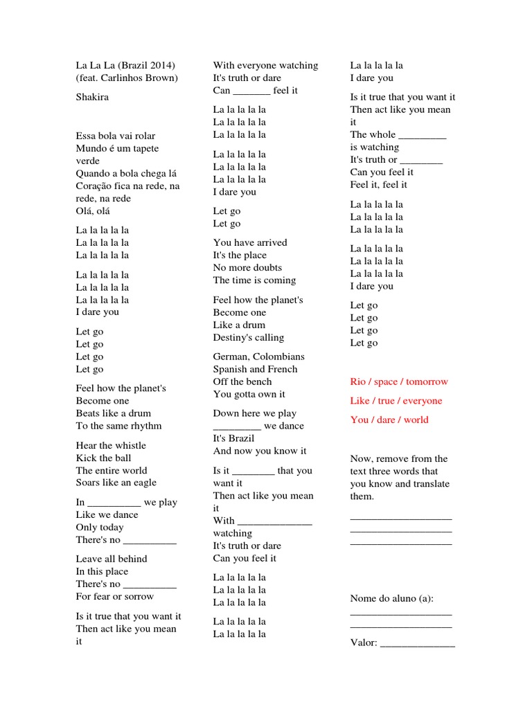 La La La - SHAKIRA - AVA AUDITIVA | PDF | Songs Written | Latin ...