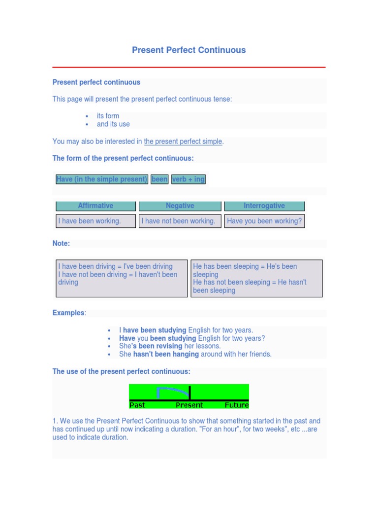 Present Perfect Continuous | PDF | Perfect (Grammar) | Grammatical Tense