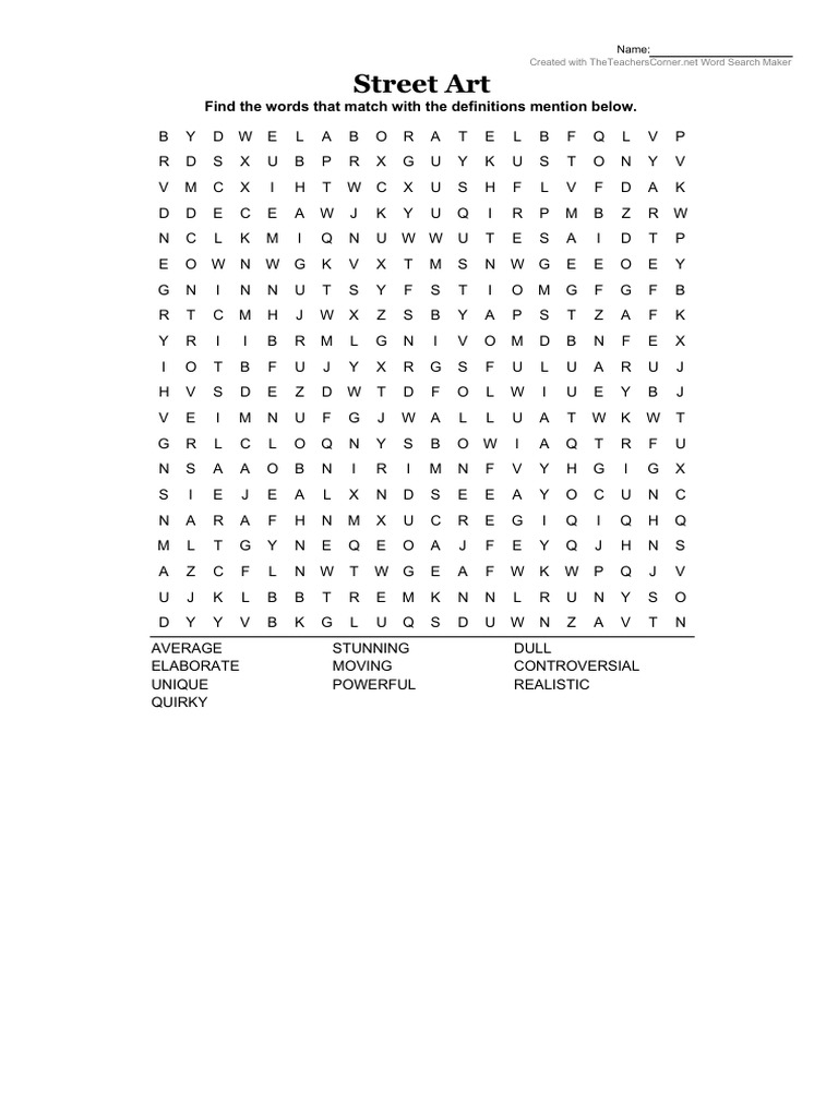 Street Art Word Search Puzzle | PDF