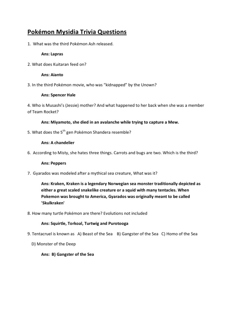 Pokémon Mysidia Trivia Questions | PDF | Pokémon | Nintendo
