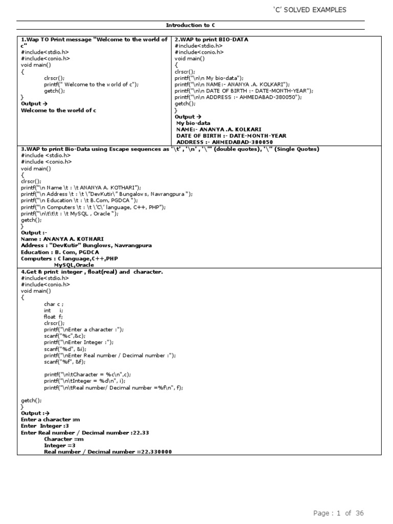 All C Programs in 1 File (130 PR0) PDF | PDF | C (Programming Language ... All C Programs in 1 File (130 PR0) PDF | PDF | C (Programming Language ...