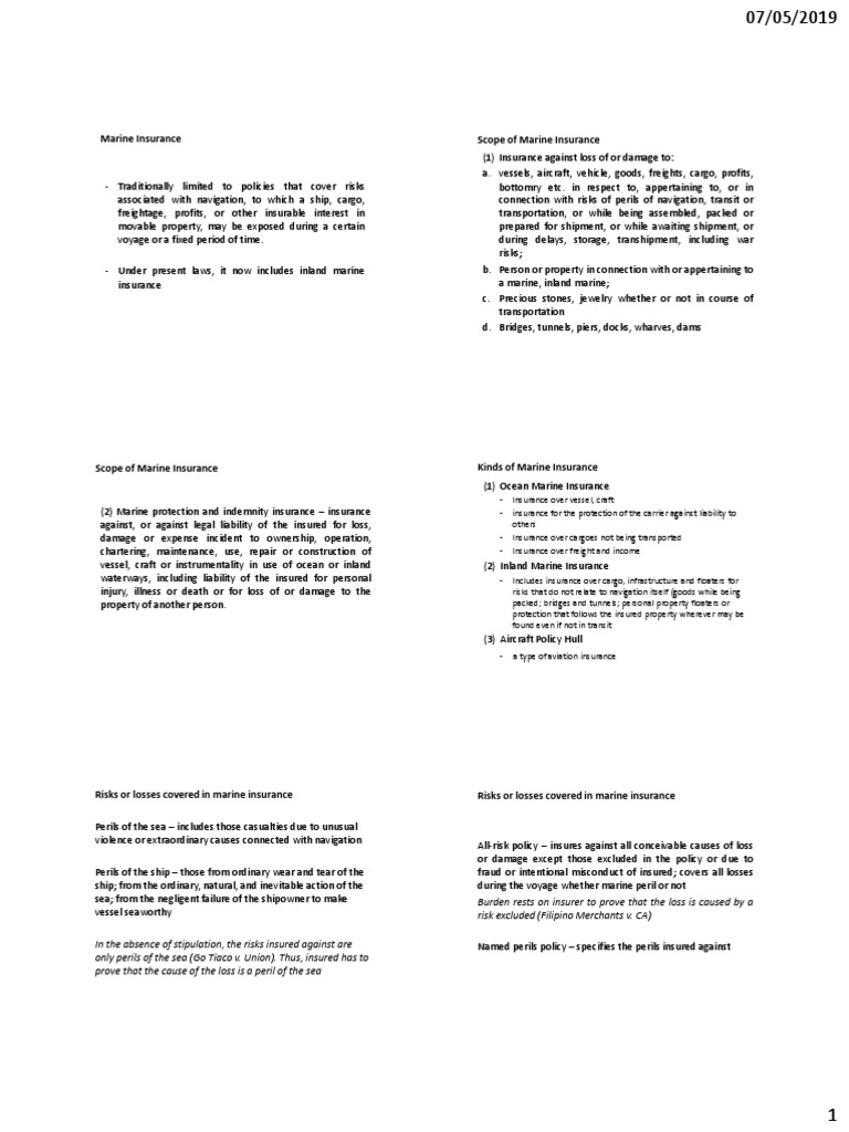 Marine Insurance Notes | PDF | Insurance | Insurance Policy