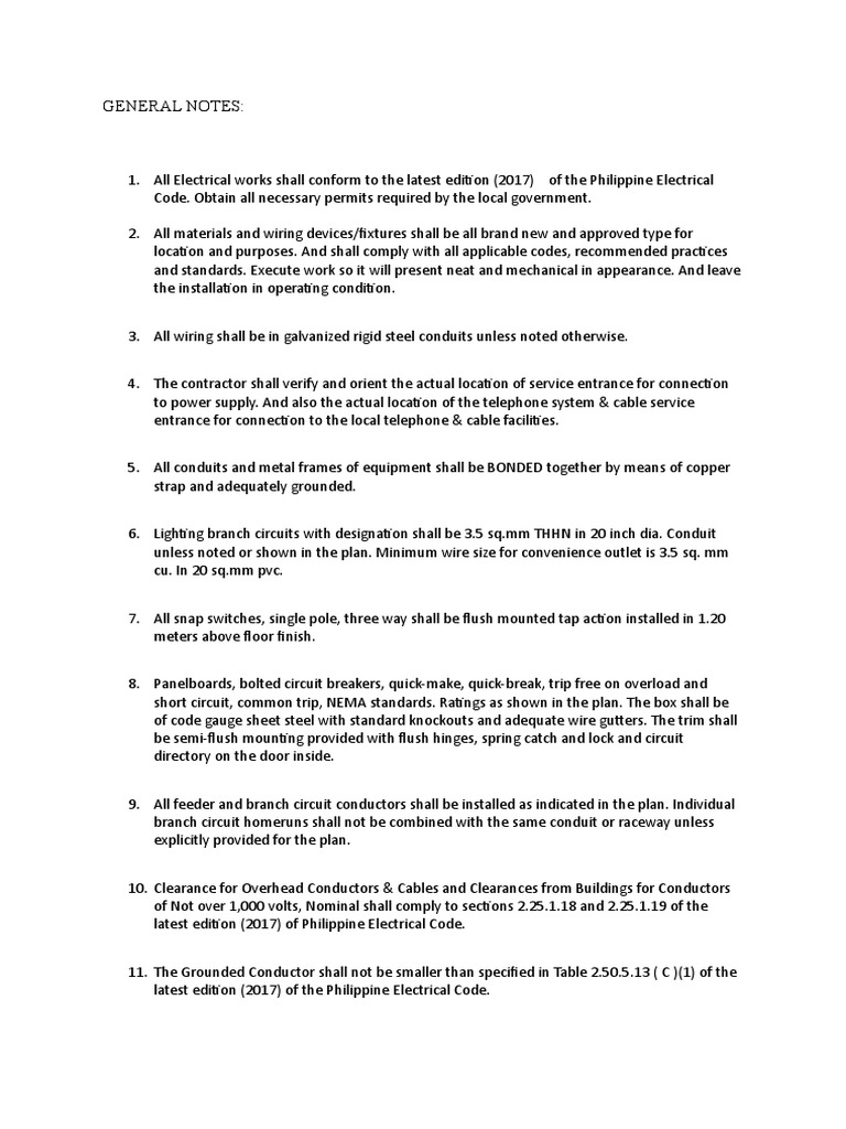 General Notes | PDF | Electrical Wiring | Electric Power