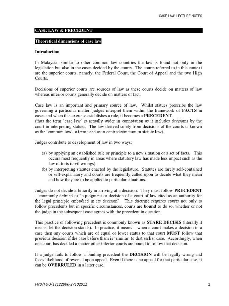 Case Law & Precedent Theoretical Dimensions of Case Law: FND/FUU ...