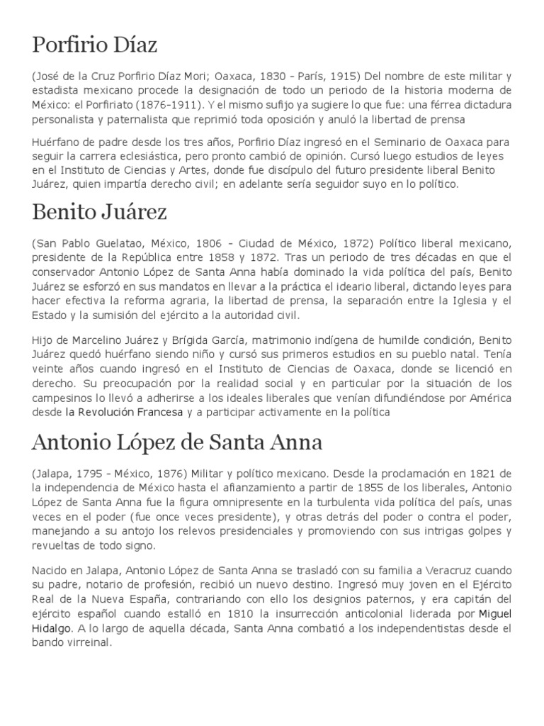 Benito Juarez, Porfirio Diaz y Santa Anna | PDF | México | America latina