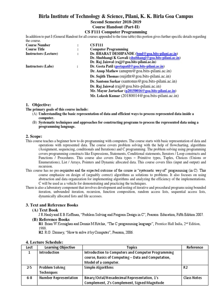 CSF111 CP Handout | PDF | Array Data Structure | C (Programming Language)