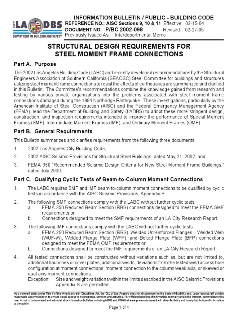Structural Design Requirements For Steel Moment Frame Connections ...