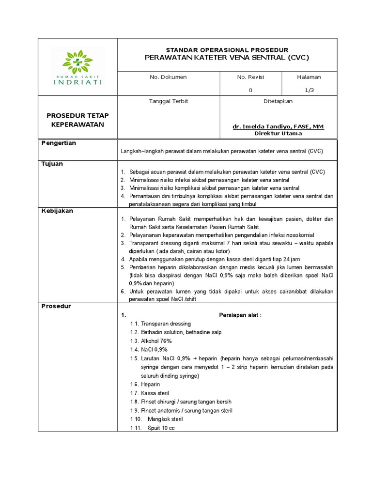 SOP Perawatan Kateter Vena Sentral | PDF