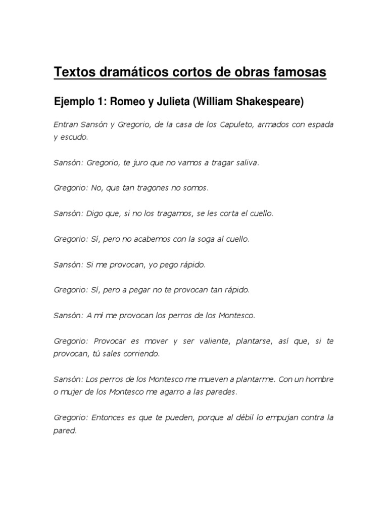 Textos dramáticos cortos de obras.docx | Gatos | Ocio