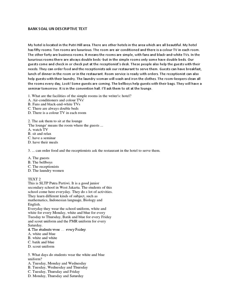 Descriptive Text Practice Questions | PDF