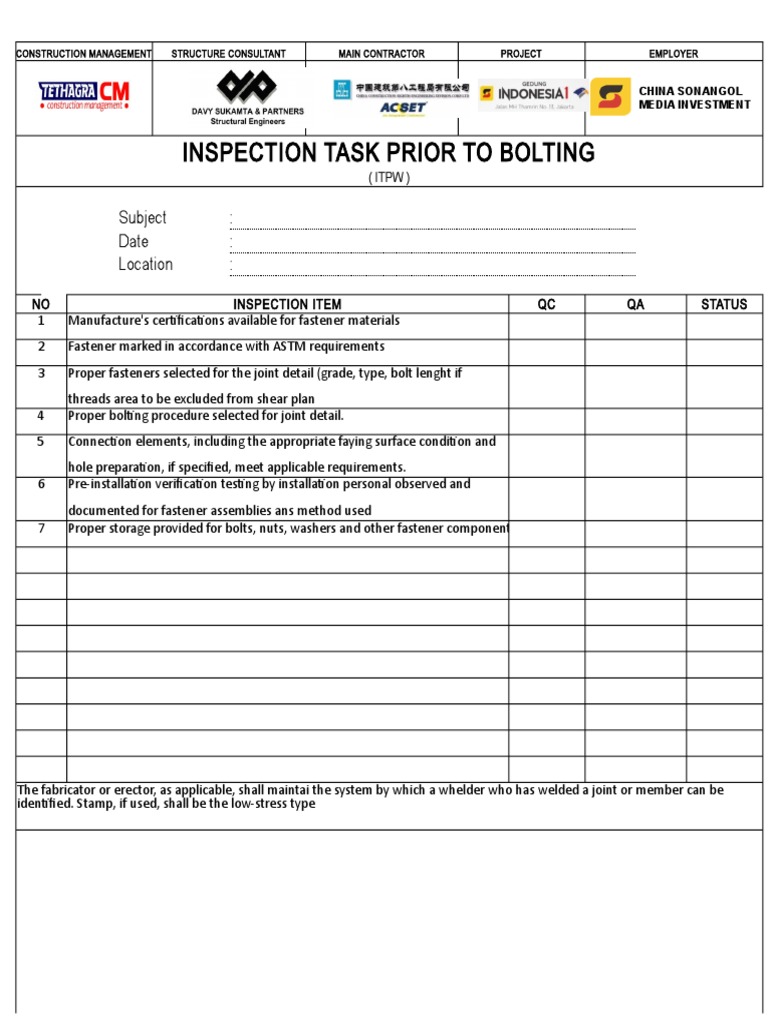 Bolting Inspection Task Reports | PDF | Screw | Nut (Hardware)