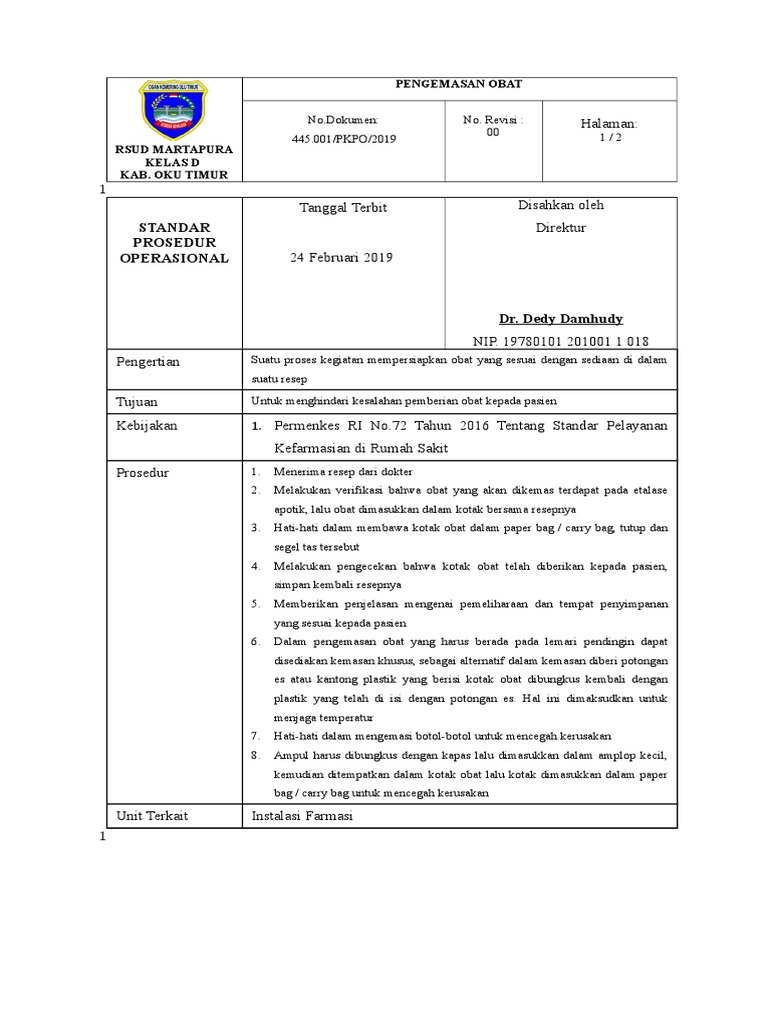 Spo Pengemasan Obat | PDF