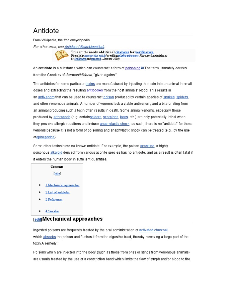 Antidotes: Types and Uses Explained | PDF | Drugs | Toxicology