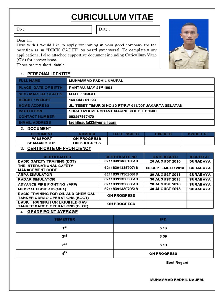 CV Fadhil (Nautika) | PDF | Merchant Navy | Water Transport